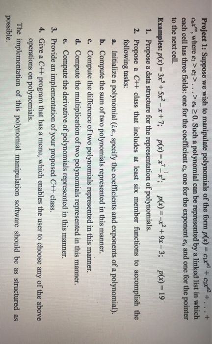Solved Project 1: Suppose we wish to manipulate polynomials | Chegg.com