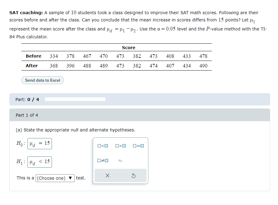 Solved SAT coaching: A sample of 10 students took a class | Chegg.com