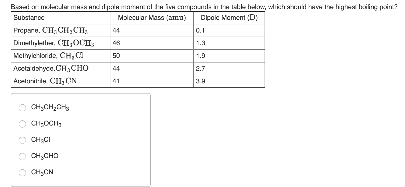Solved | 44 Based on molecular mass and dipole moment of the | Chegg.com