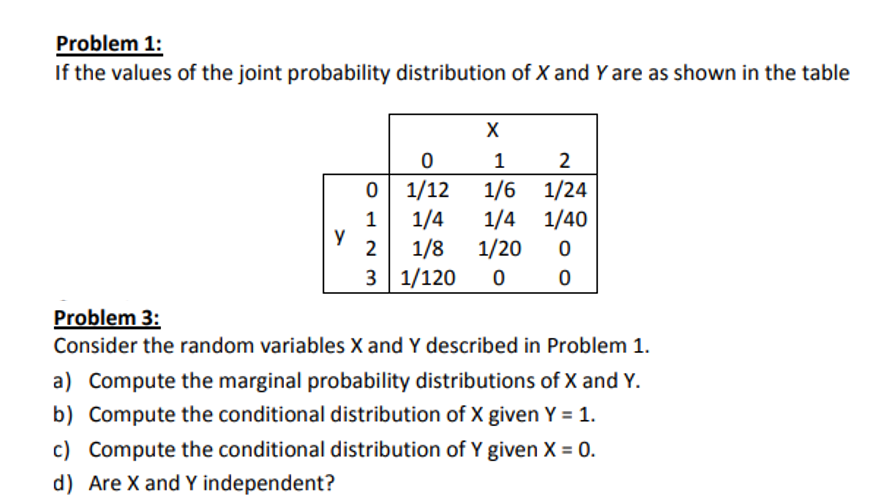 Solved Problem 1: If the values of the joint probability | Chegg.com