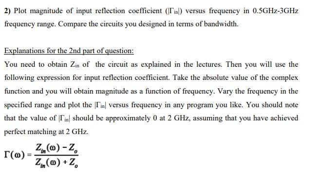 Solved 2) Plot magnitude of input reflection coefficient | Chegg.com