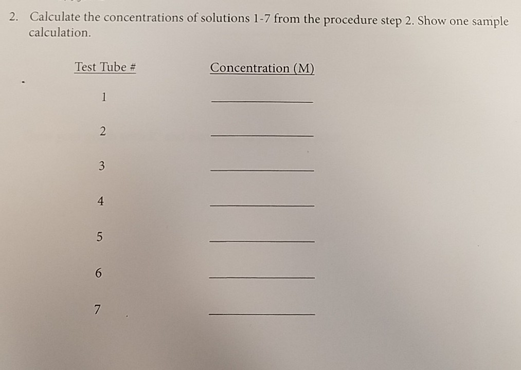 Solved 2. Calculate the concentrations of solutions 1-7 from | Chegg.com