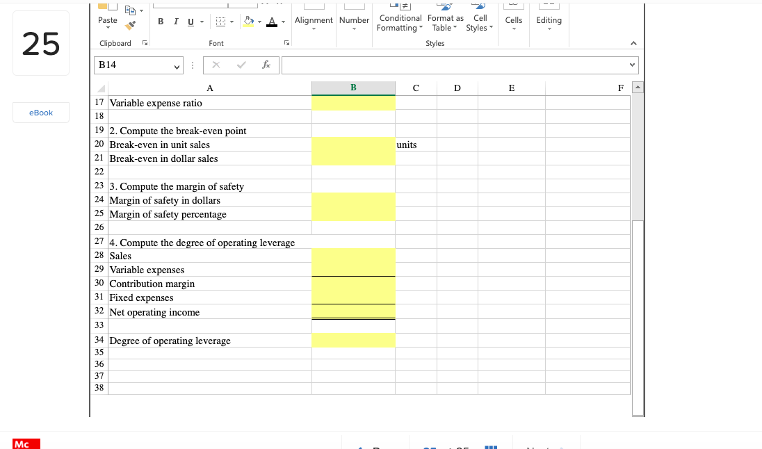 Solved 25 eBook % De Calibri = % Paste BIU Alignment Number | Chegg.com