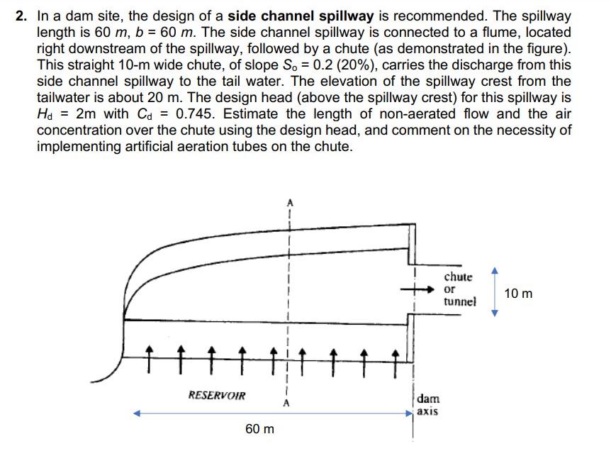 Solved In a dam site, the design of a side channel spillway | Chegg.com