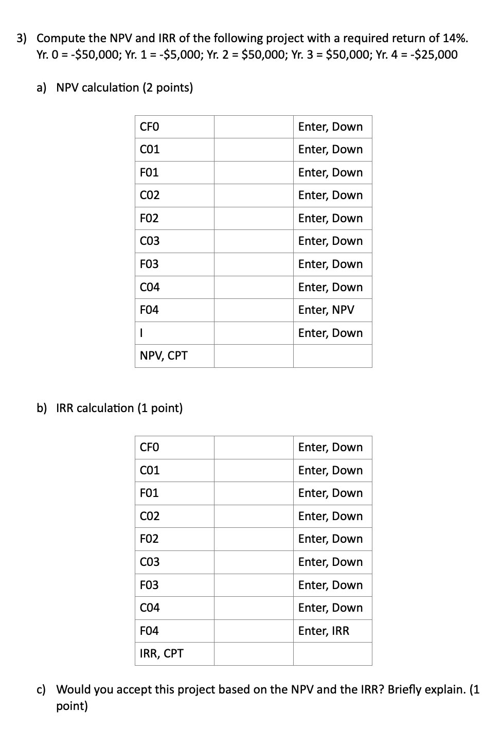 Solved 3) Compute the NPV and IRR of the following project | Chegg.com