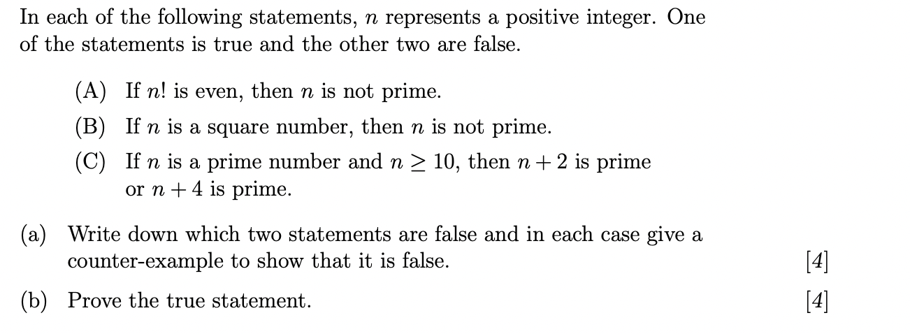 Solved In each of the following statements, n represents a | Chegg.com