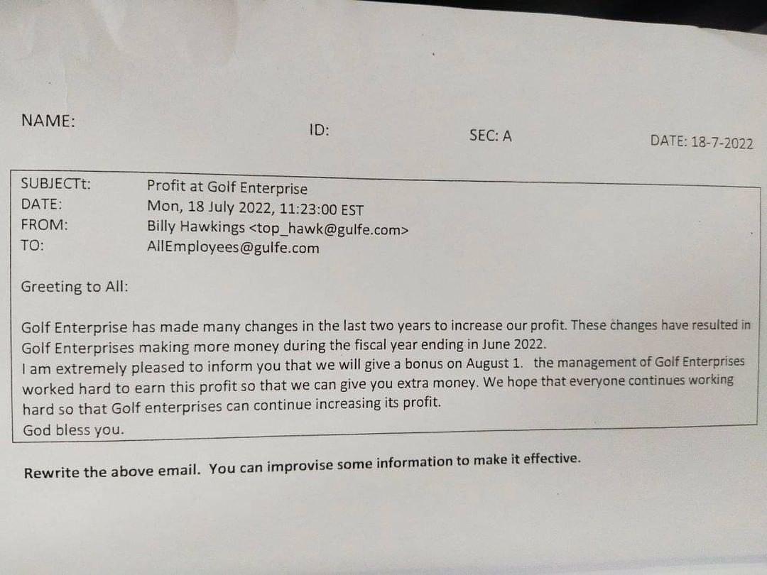 Solved NAME: 1D: SEC: A Rewrite the above email. You can | Chegg.com