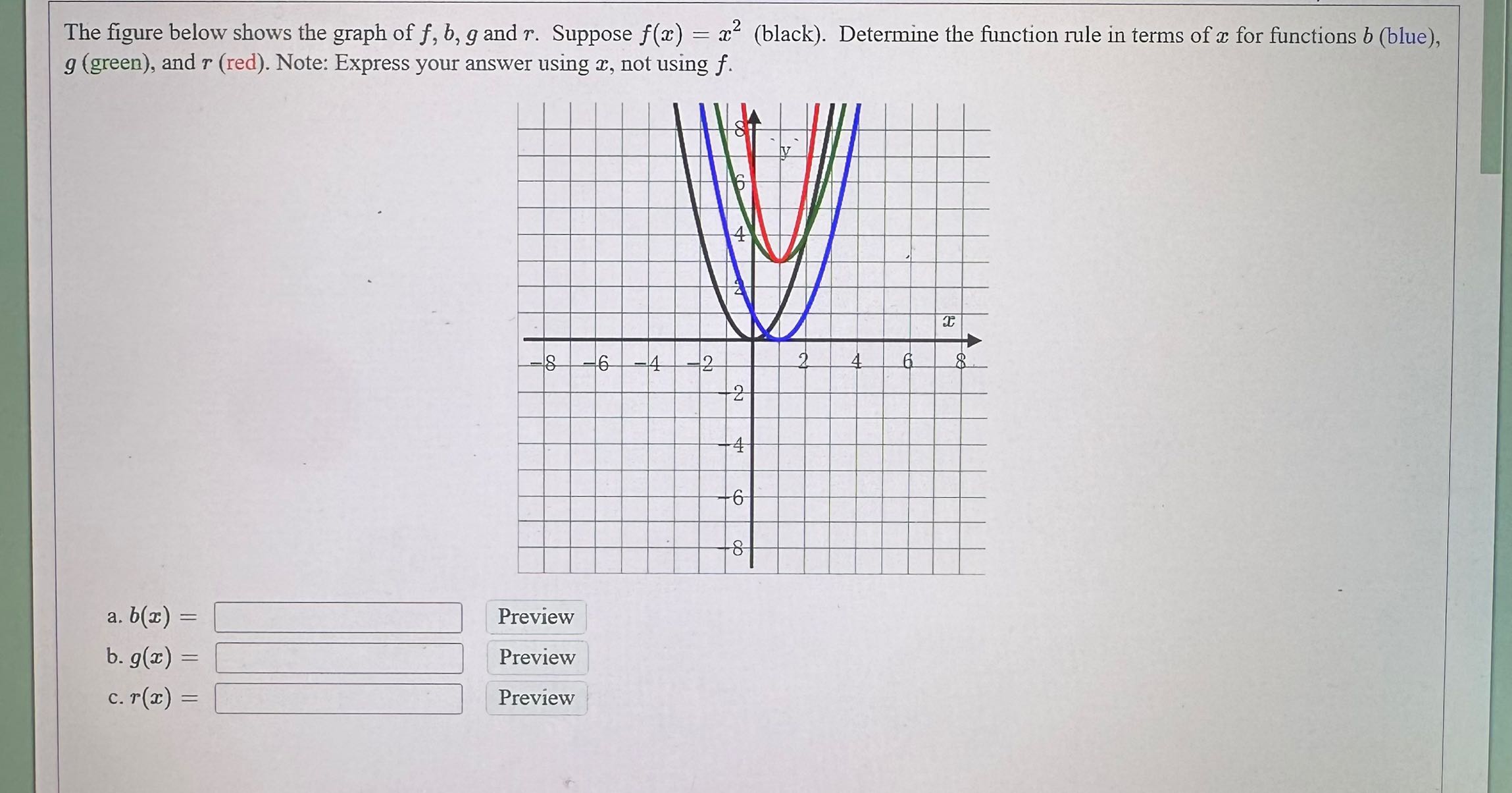 Solved The figure below shows the graph of f,b,g ﻿and r. | Chegg.com