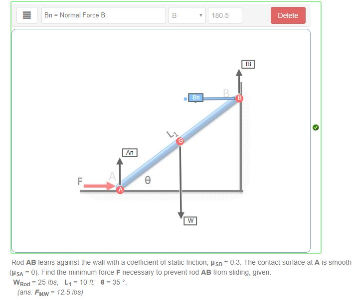 Solved BnNormal Force B 180.5 Delete fB An Rod AB leans | Chegg.com