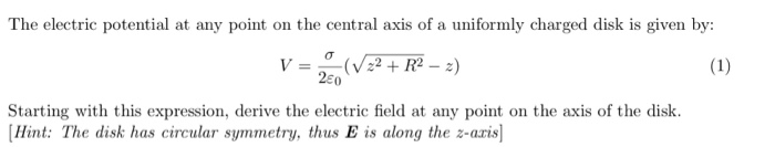 Solved The electric potential at any point on the central | Chegg.com