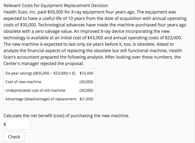 Solved Relevant Costs for Equipment Replacement Decision | Chegg.com