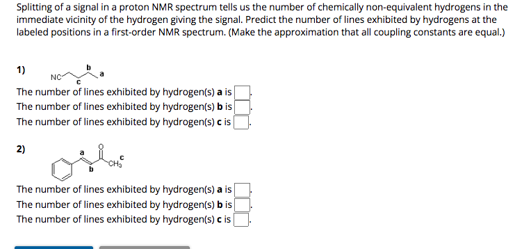 Solved Splitting of a signal in a proton NMR spectrum tells | Chegg.com