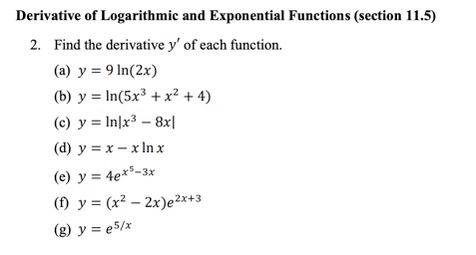 Solved Derivative of Logarithmic and Exponential Functions | Chegg.com