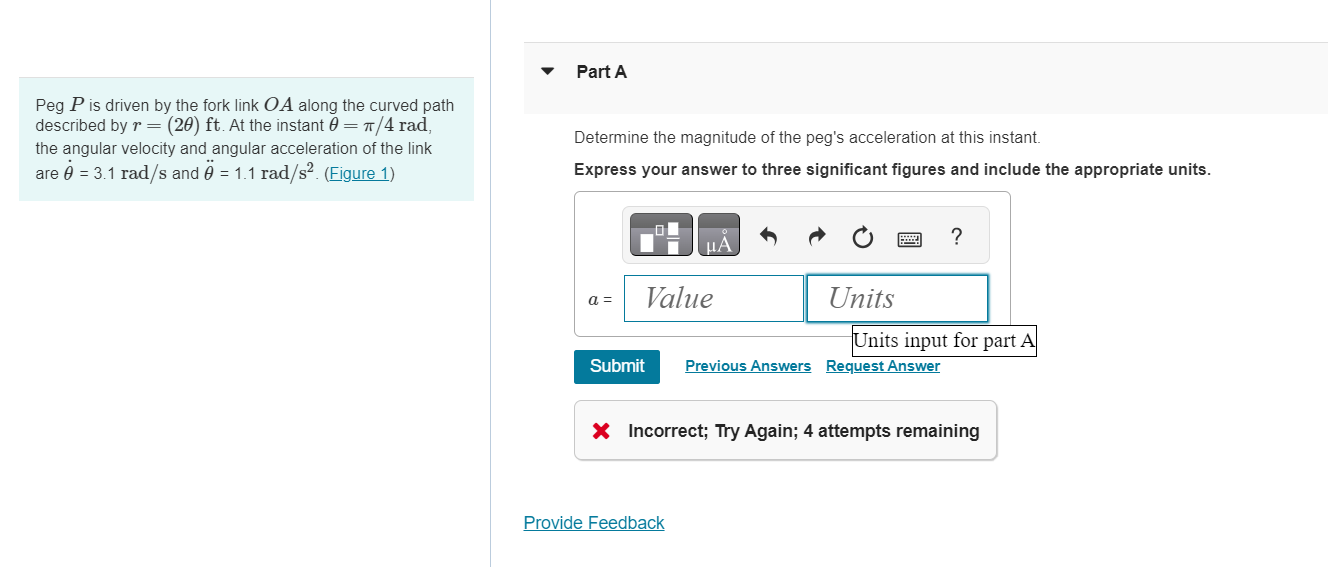 Solved Peg P is driven by the fork link OA along the curved | Chegg.com