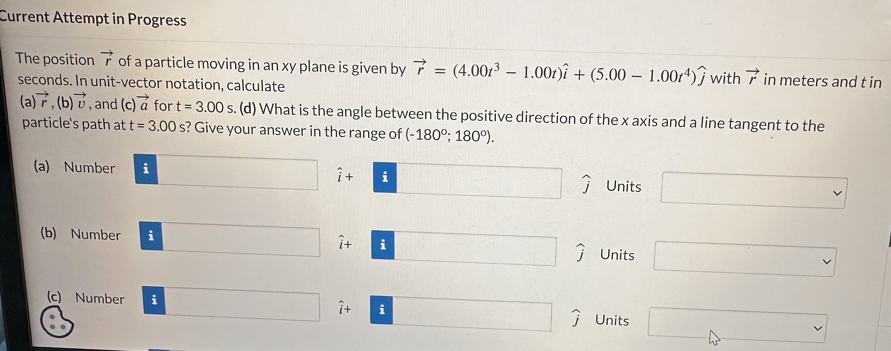 Solved he position r of a particle moving in an xy plane is | Chegg.com