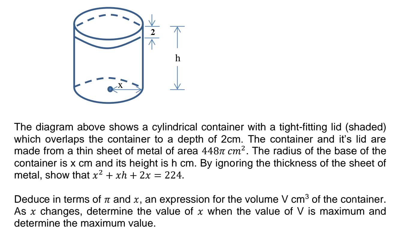 Solved 2 h X The diagram above shows a cylindrical container | Chegg.com