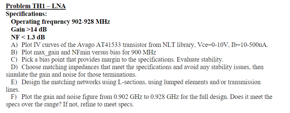 Solved This is a simulation for Keysight ADS for a LNA (Low | Chegg.com