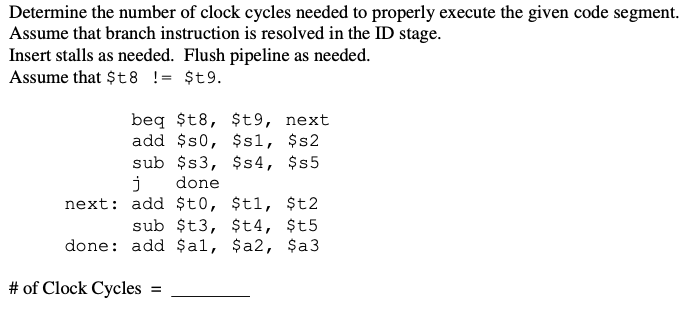 Solved Determine the number of clock cycles needed to | Chegg.com