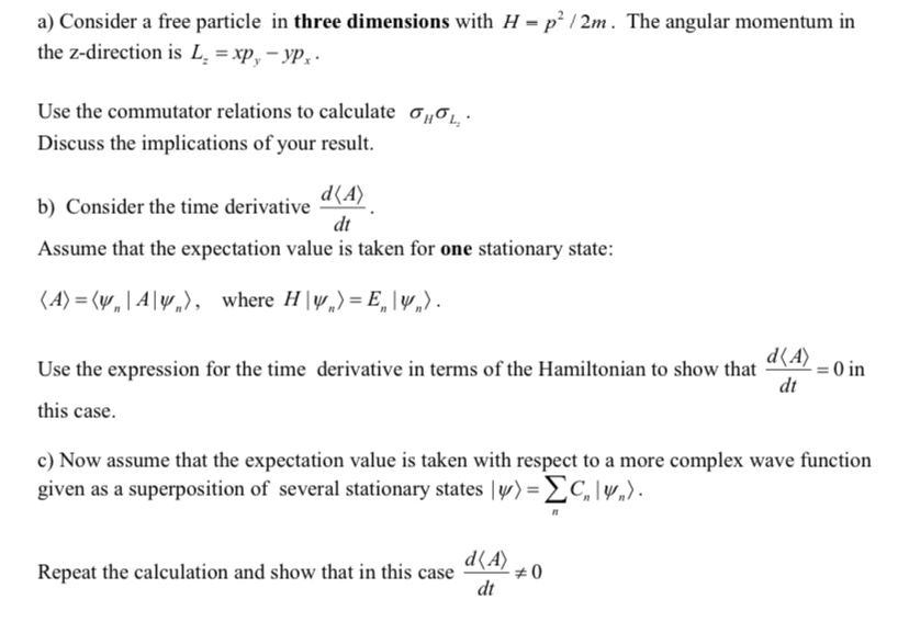 Solved a) Consider a free particle in three dimensions with | Chegg.com