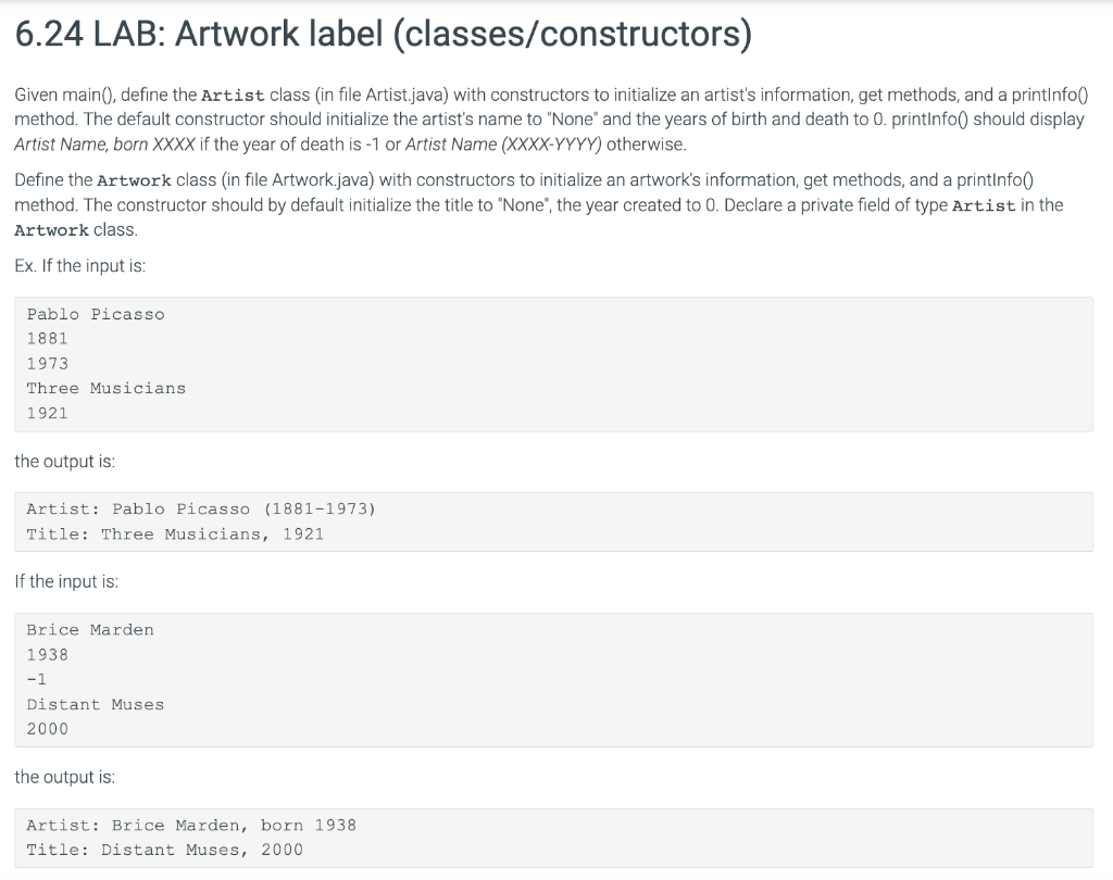 Solved Given main(), define the Artist class (in file | Chegg.com