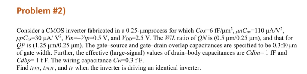 Solved Problem #2) Consider a CMOS inverter fabricated in a | Chegg.com