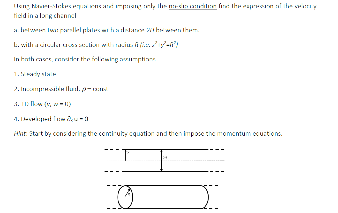 Solved Using Navier-Stokes equations and imposing only the | Chegg.com