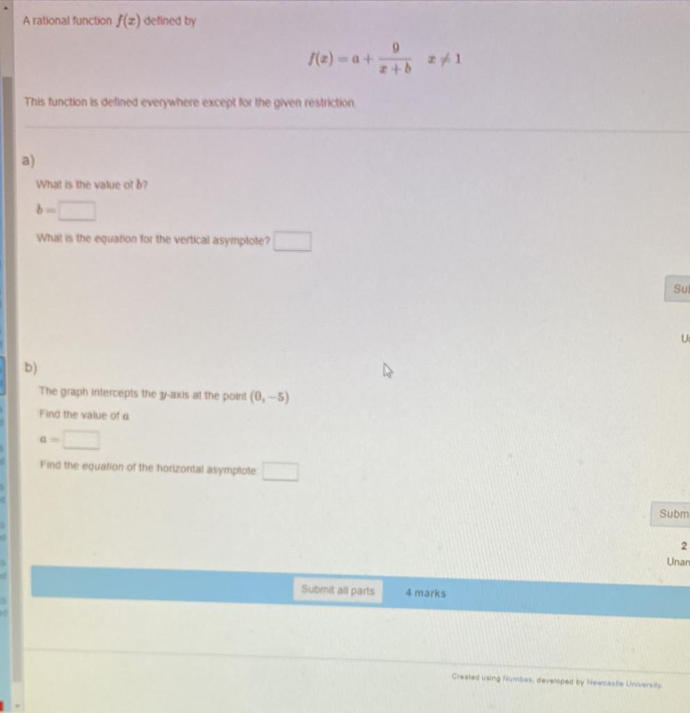 Solved A rational function f(x) defined by f(x)=a+x+b9x+1 | Chegg.com