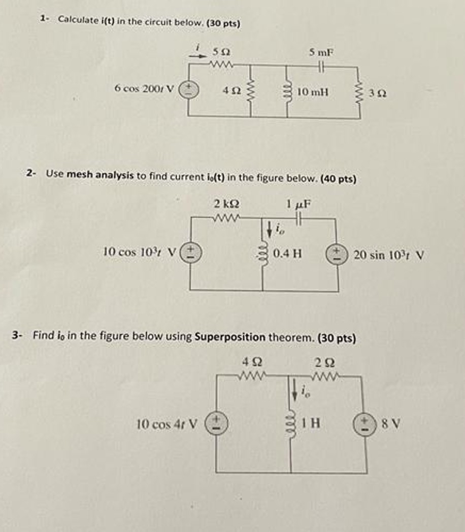 Solved Calculate i(t) ﻿in the circuit below. ( 30 ﻿pts)2- | Chegg.com