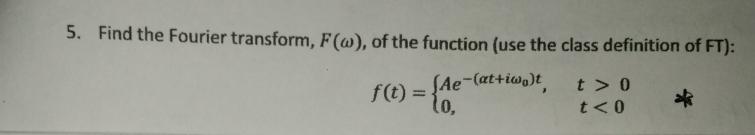 Solved Find the Fourier transform, F(ω), of the function | Chegg.com