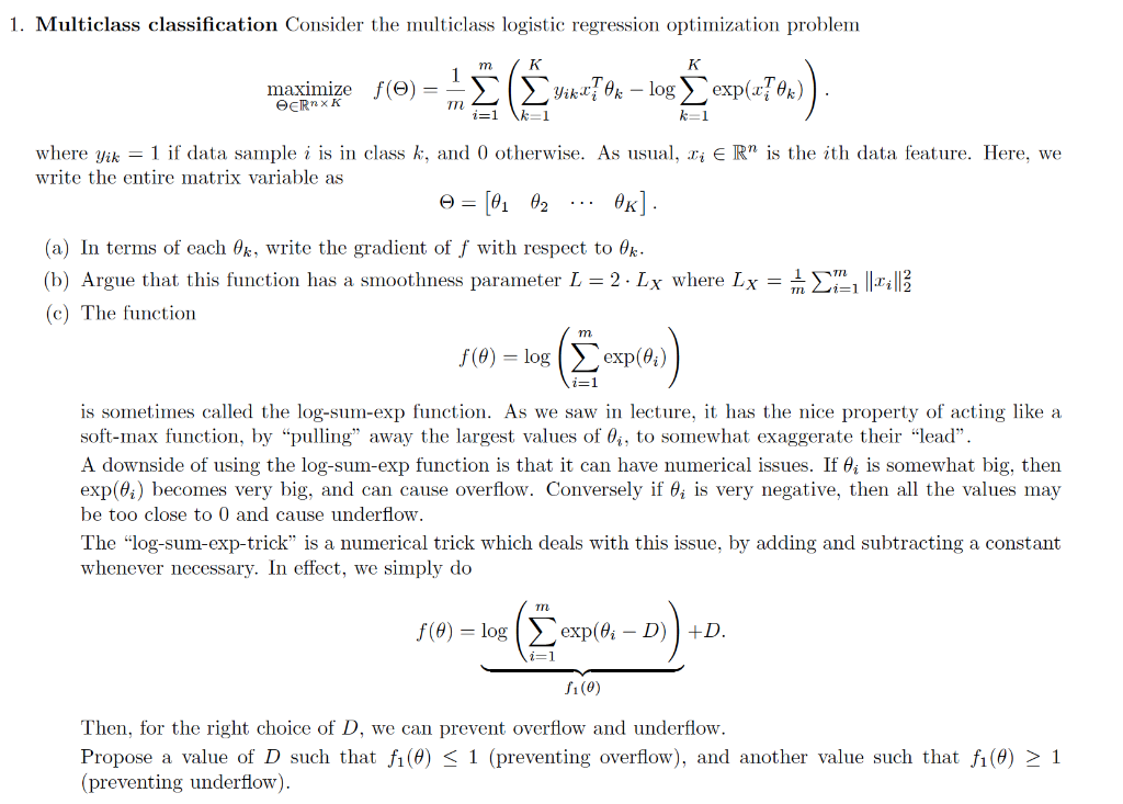 1. Multiclass classification Consider the multiclass | Chegg.com