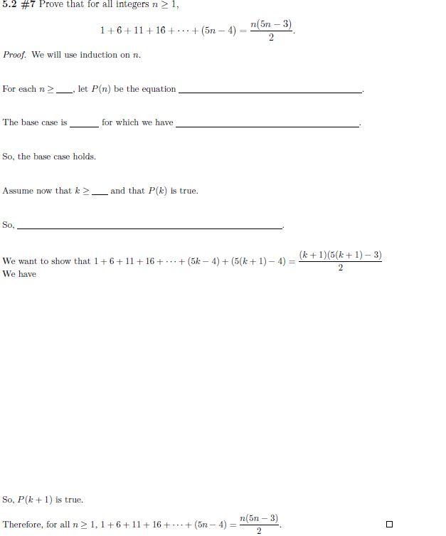 Solved 5.2 #7 Prove that for all integers n >1, n(5n -3) | Chegg.com