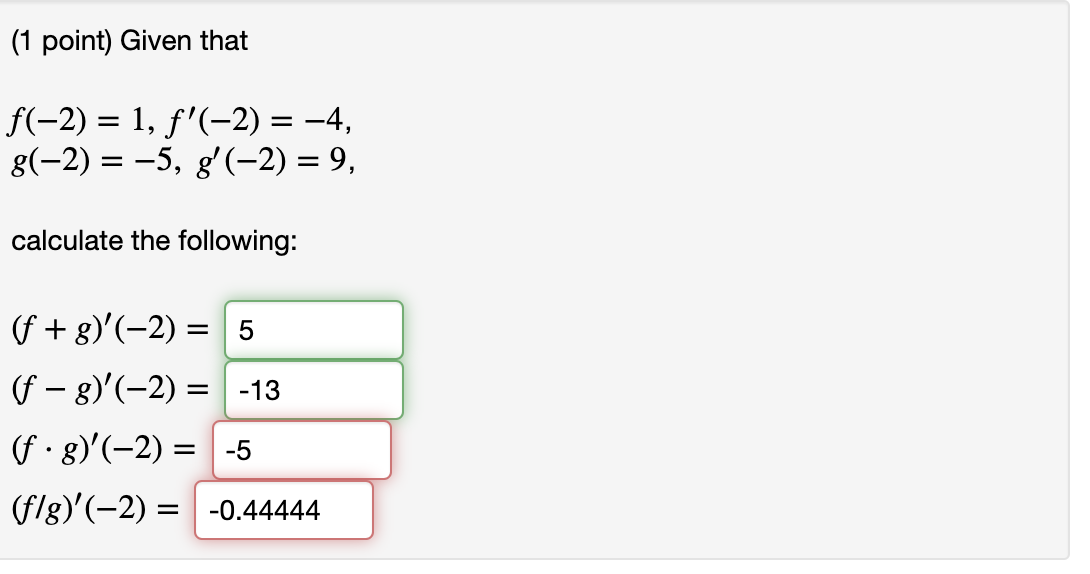 Solved (1 point) Let h(x) = f(x) · g(x), and k(x) = | Chegg.com