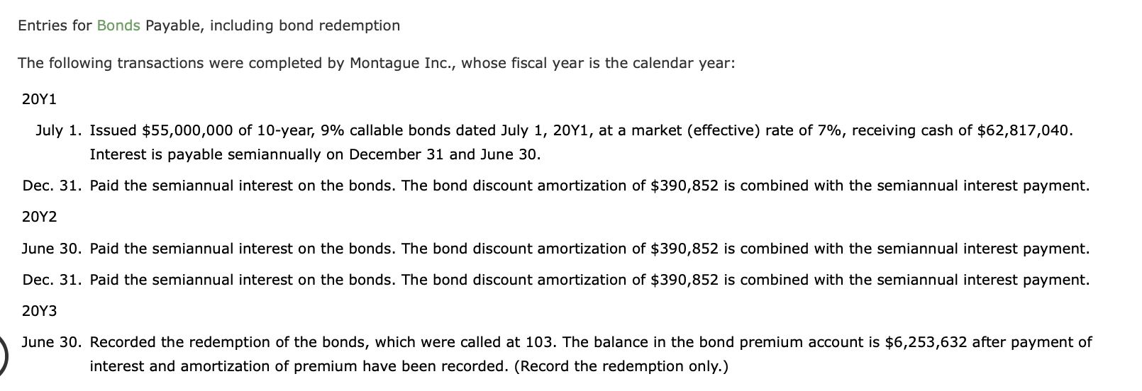 Solved Entries for Bonds Payable, including bond redemption | Chegg.com