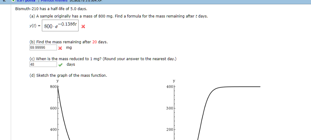 Solved Bismuth-210 has a half-life of 5.0 days. (a) A sample | Chegg.com