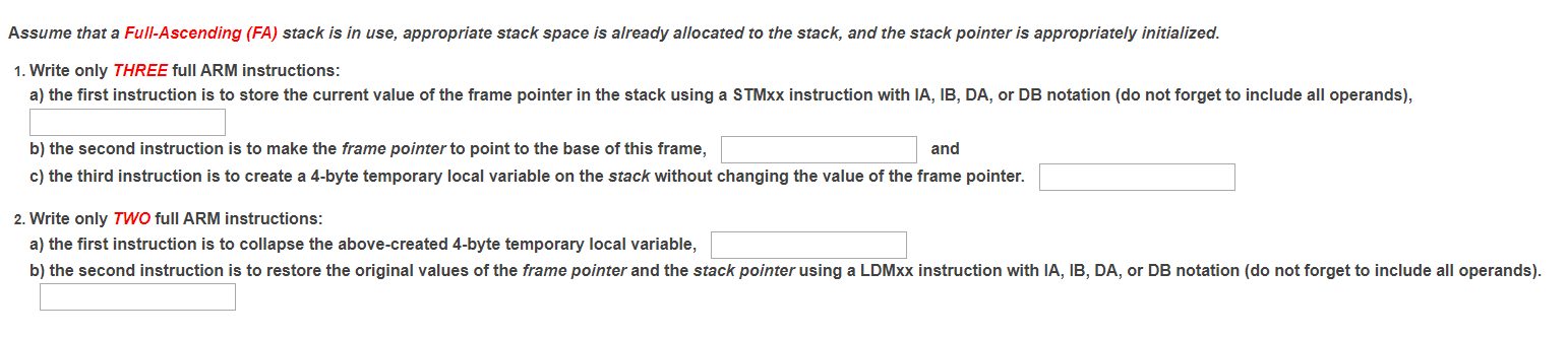 Assume that a Full-Ascending (FA) stack is in use, | Chegg.com