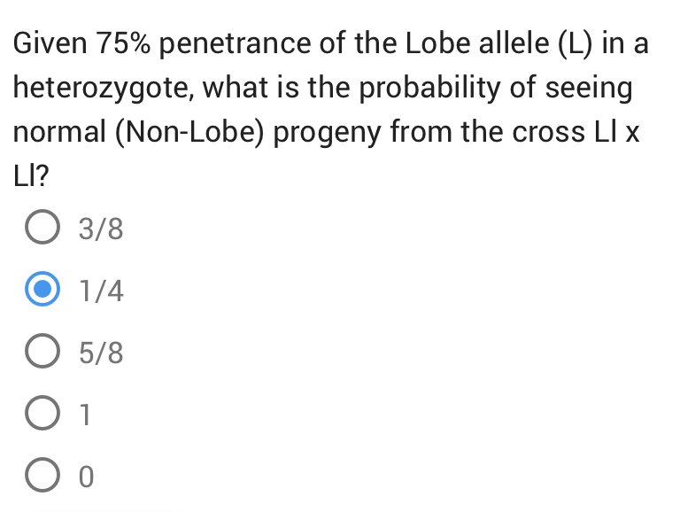 Solved Given 75% penetrance of the Lobe allele (L) in a | Chegg.com