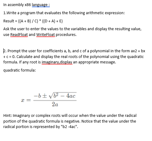 Solved In assembly x86 language : 1.Write a program that | Chegg.com