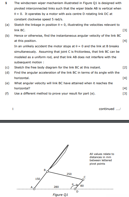 Solved 1 ﻿The windscreen wiper mechanism illustrated in | Chegg.com
