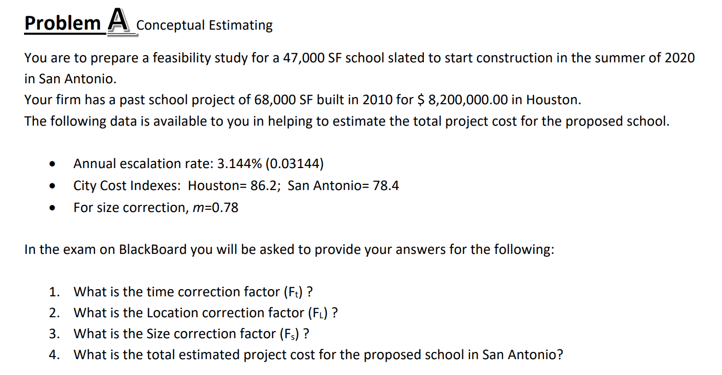 Solved Problem A Conceptual Estimating You are to prepare a | Chegg.com