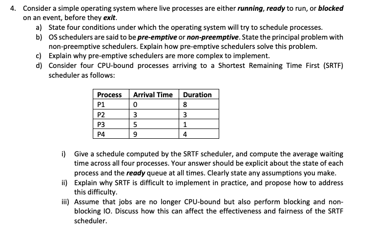 Solved Consider a simple operating system where live | Chegg.com