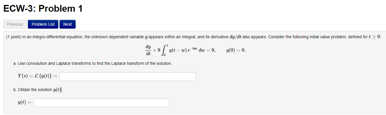 Solved ECW-3: Problem 1 Previous Problem List Next (1 point) | Chegg.com