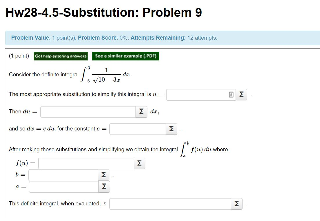 Solved Hw28-4.5-Substitution: Problem 9 Problem Value: 1 | Chegg.com