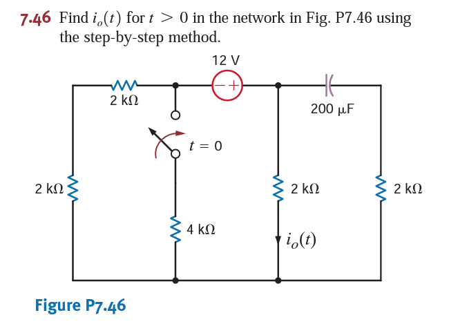 Solved 7.46 Find io(t) for t>0 in the network in Fig. P7.46 | Chegg.com
