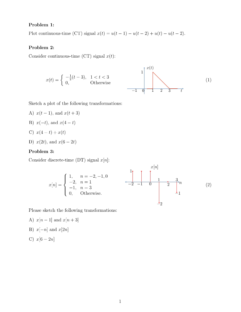 Solved Problem 1 Plot Continuous Time Ct Signal R T
