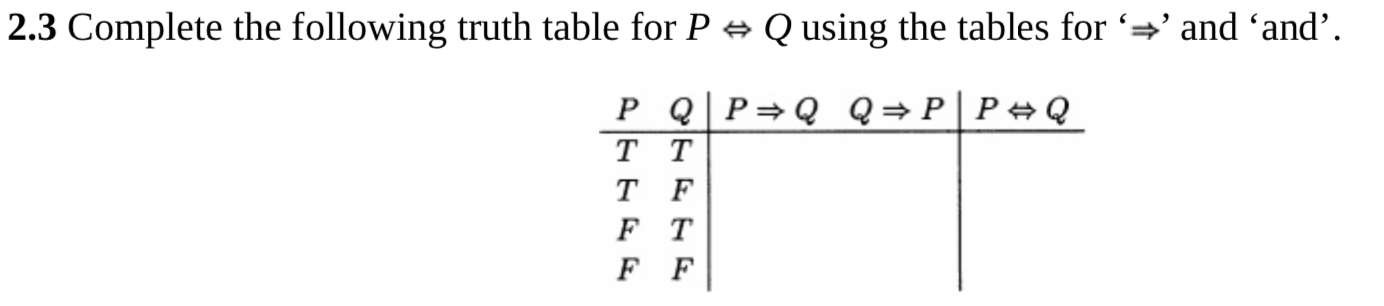 Solved 2.3 Complete the following truth table for P Q using | Chegg.com
