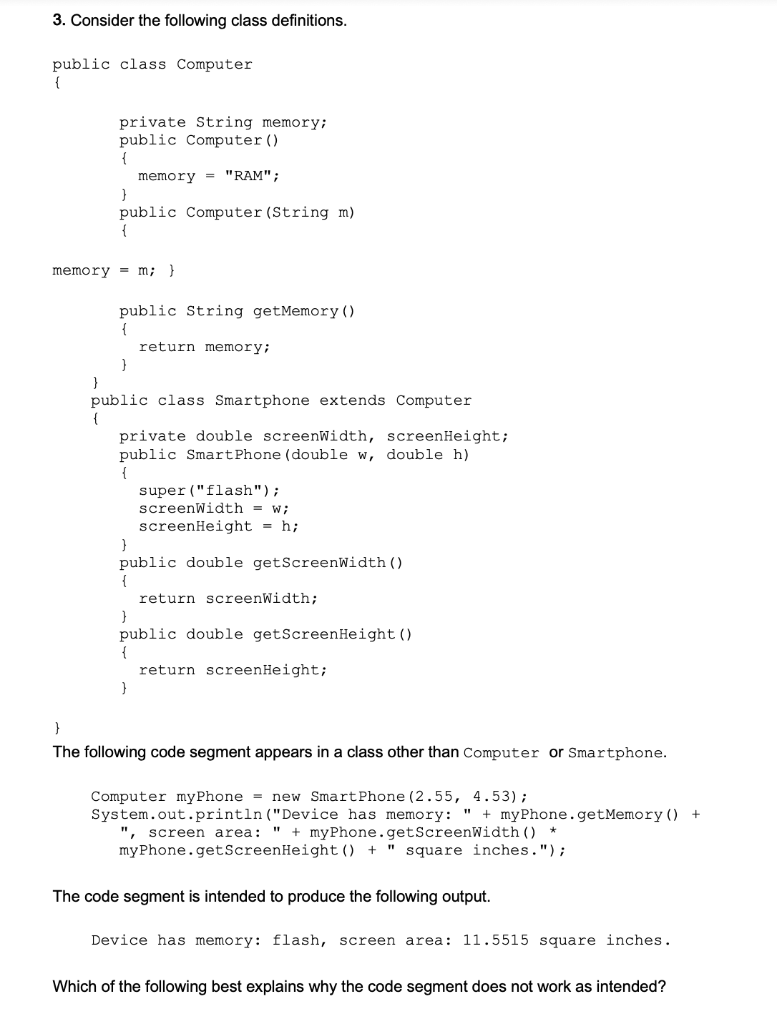 Solved 3. Consider the following class definitions. public | Chegg.com