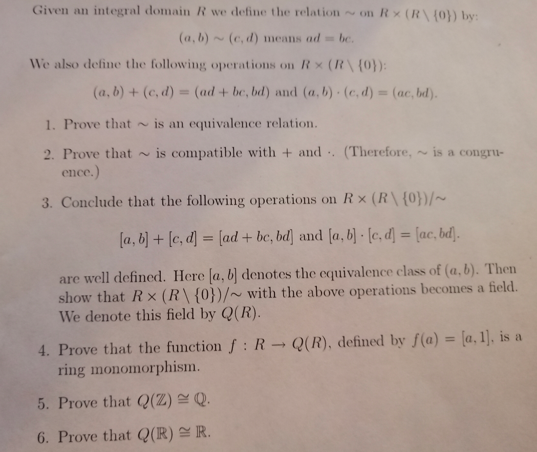 Solved Given an integral domain R we define the relation ~ | Chegg.com