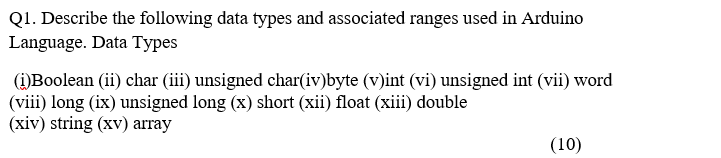 Solved Q1. Describe the following data types and associated | Chegg.com