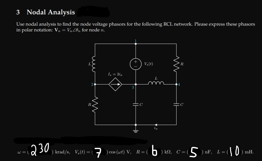 Solved Use nodal analysis to find the node voltage phasors | Chegg.com