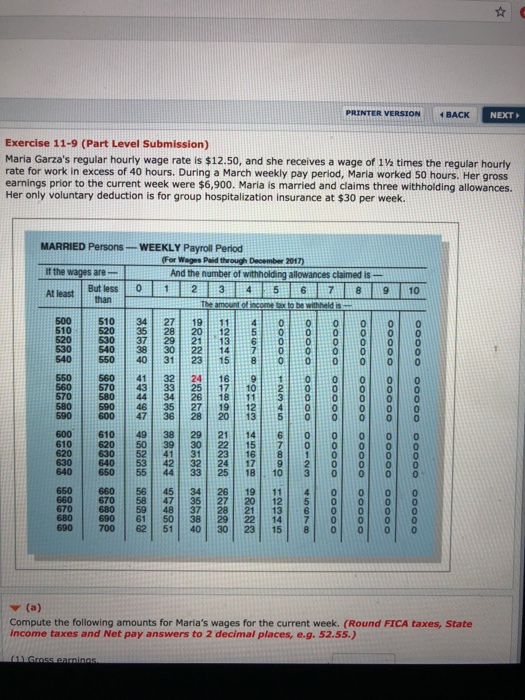 Solved PRINTER VERSION BACK NEXT Exercise 11-9 (Part Level | Chegg.com